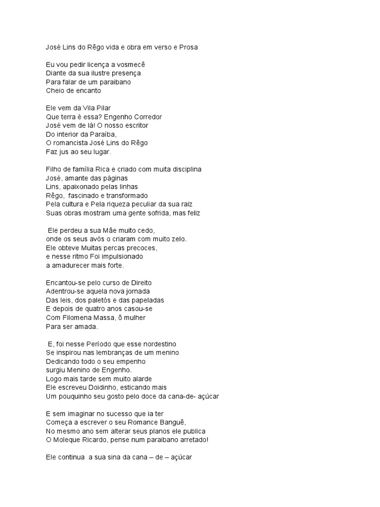 José Lins Do Rêgo Vida e Obra em Verso e Prosa | PDF