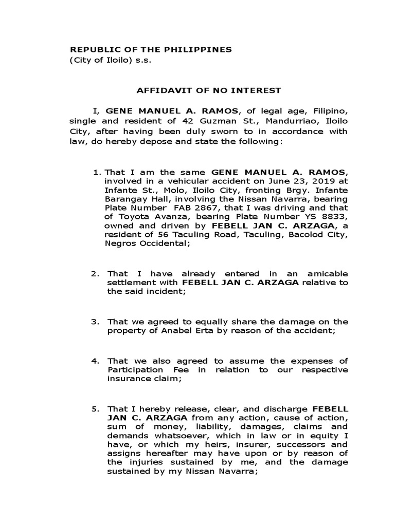 Affidavit of No Interest DR Arzaga | PDF | Affidavit | Justice