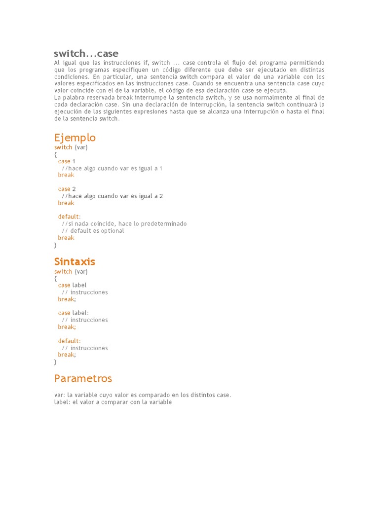 Guía de Sintaxis Switch-Case en Programación | PDF