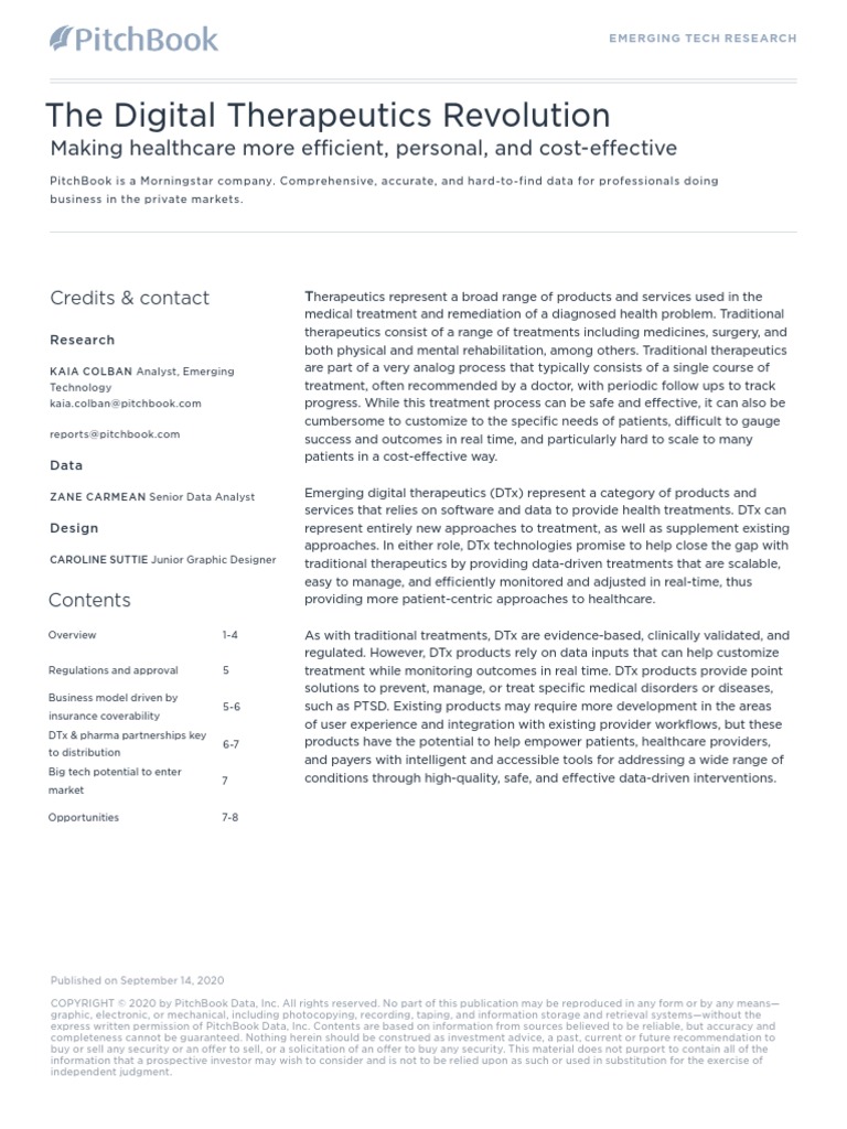 PitchBook Q3 2020 Analyst Note The Digital Therapeutics Revolution | PDF | Health Care ...