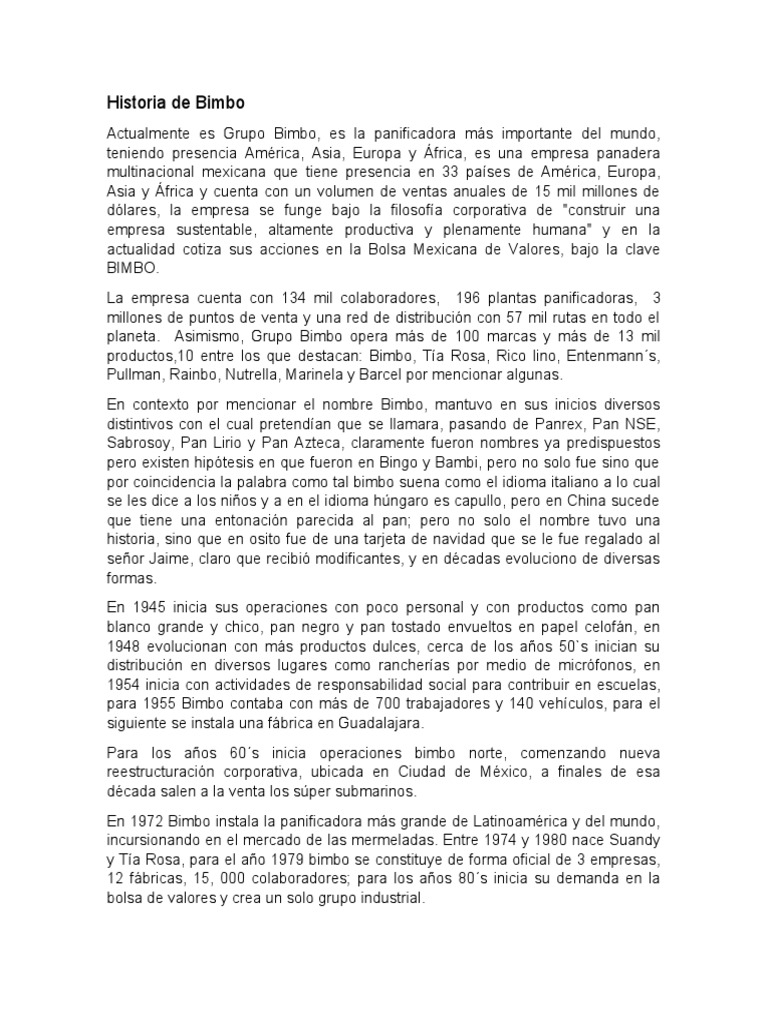 Línea del tiempo de Grupo Bimbo | PDF