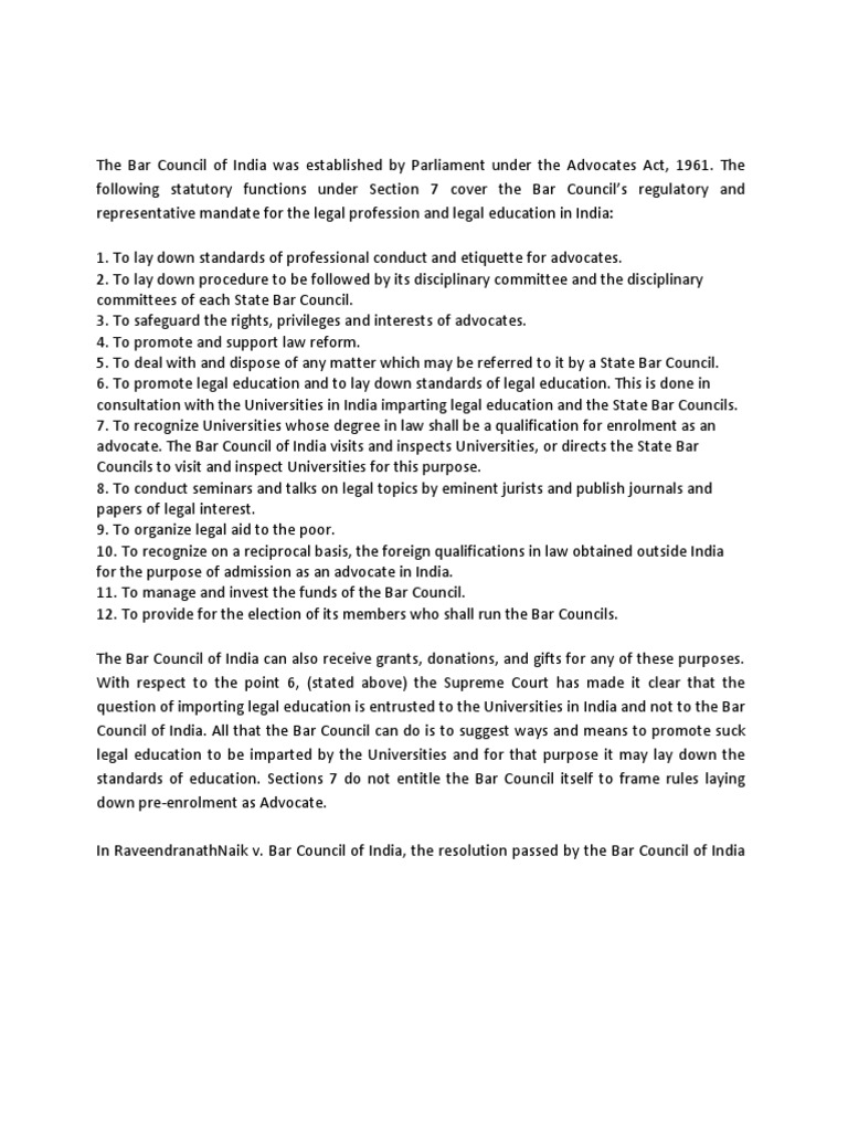 Functions of Bar Council | PDF | Advocate | Legal Education