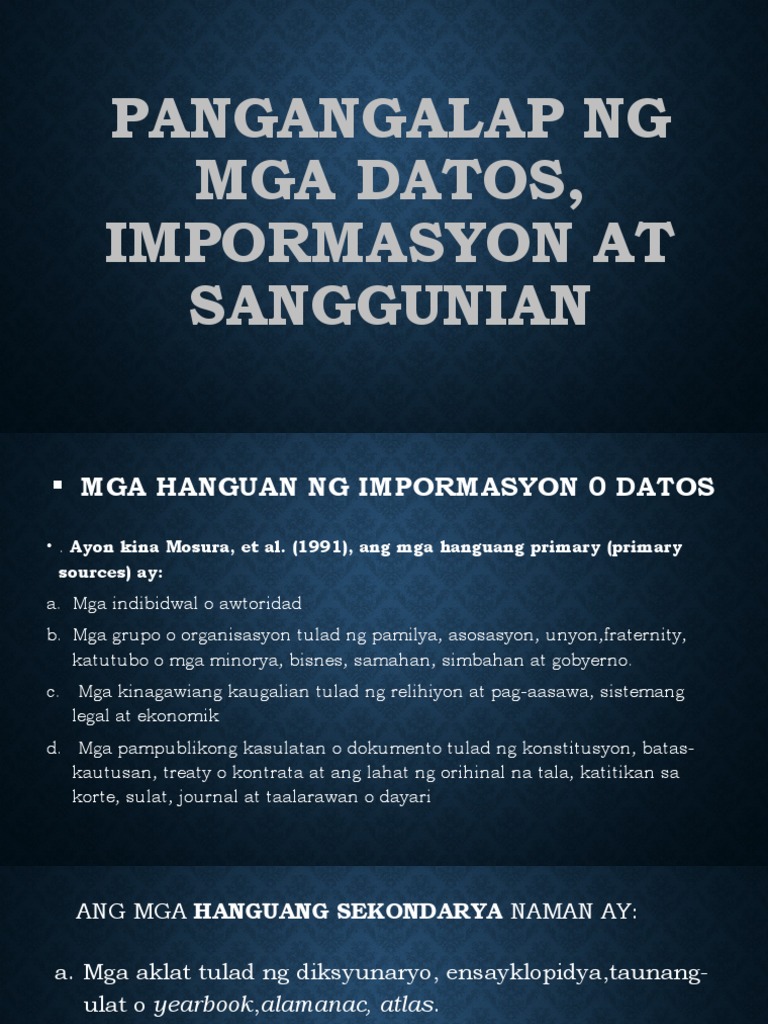 Pangangalap NG Mga Datos, Impormasyon at Sanggunian | PDF