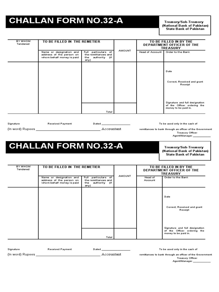 Challan Form No.32-A: - Accountant | PDF | Money | Payments