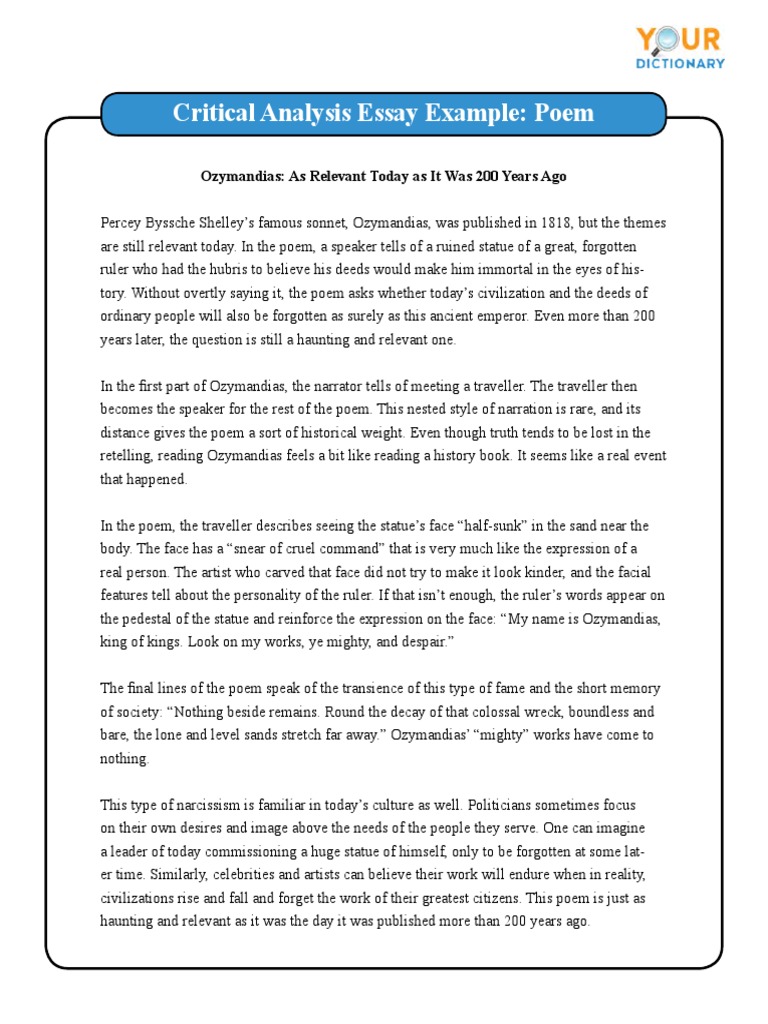 Critical Analysis Poem Essay | PDF