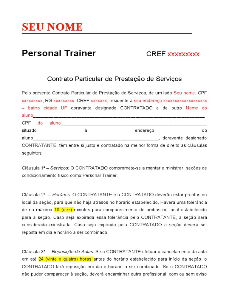 Modelo de Contrato Personal Trainer | PDF