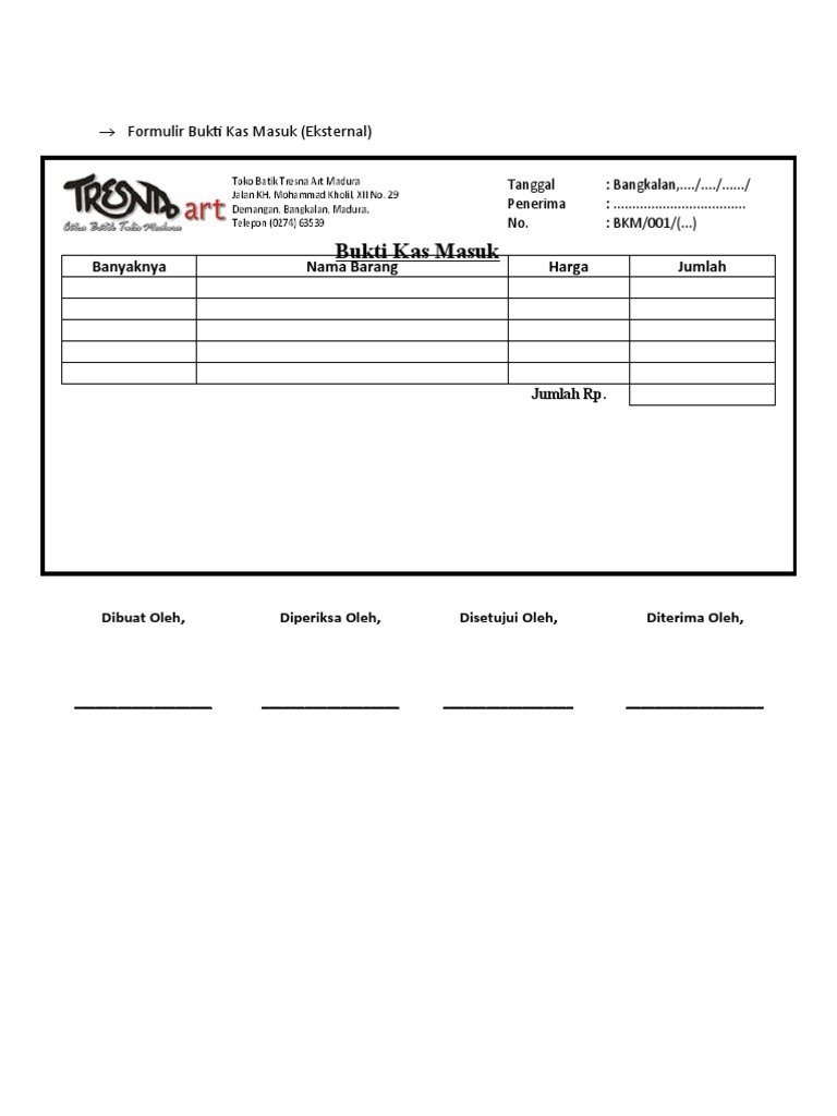 Formulir Bukti Kas Masuk | PDF