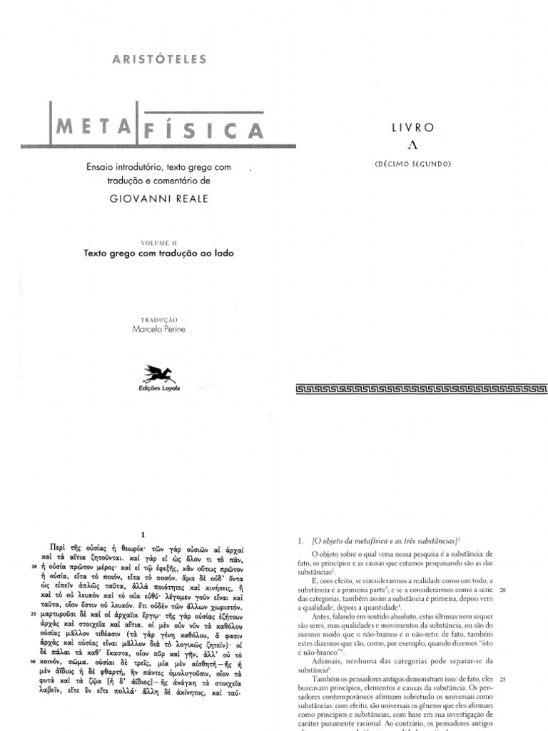 Metafisica Aristóteles (Livro 12) - Giovanni Reale | PDF
