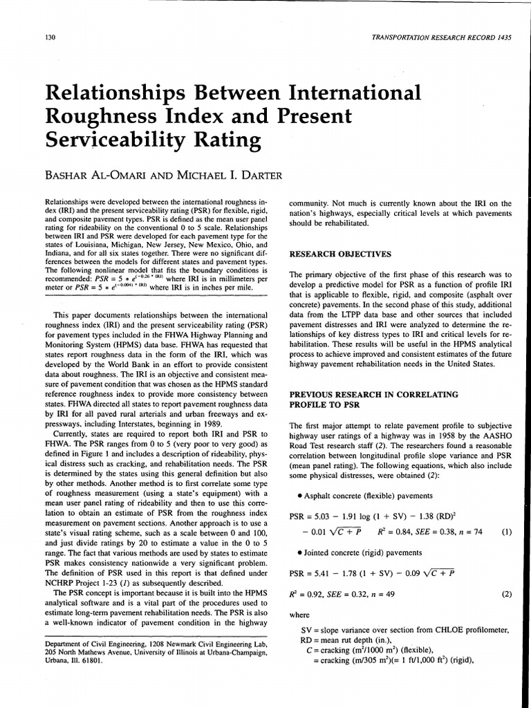 Relationships Between International Roughness Index and Present ...