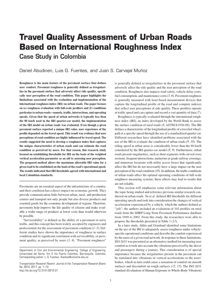 Travel Quality Assessment of Urban Roads Based On International ...
