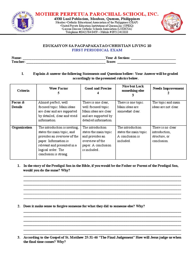 1st Quarterly Exam in ESP CL10 | PDF | Prayer | Abrahamic Religions