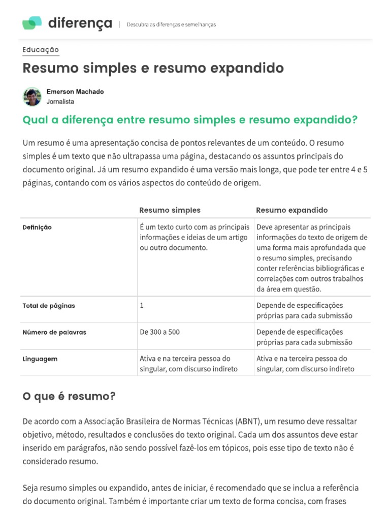 Resumo Simples e Resumo Expandido - Diferença | PDF