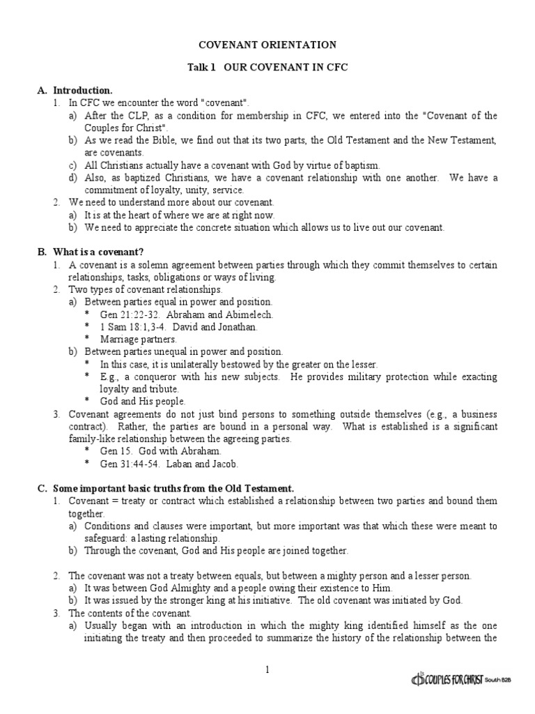 CFC Covenant Orientation Talk Outlines | PDF | New Covenant | Prayer