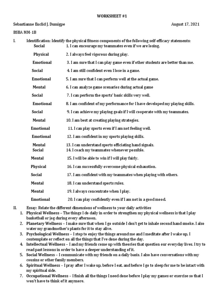 Dumigpemm1b Worksheet 1 | PDF | Neuropsychological Assessment ...