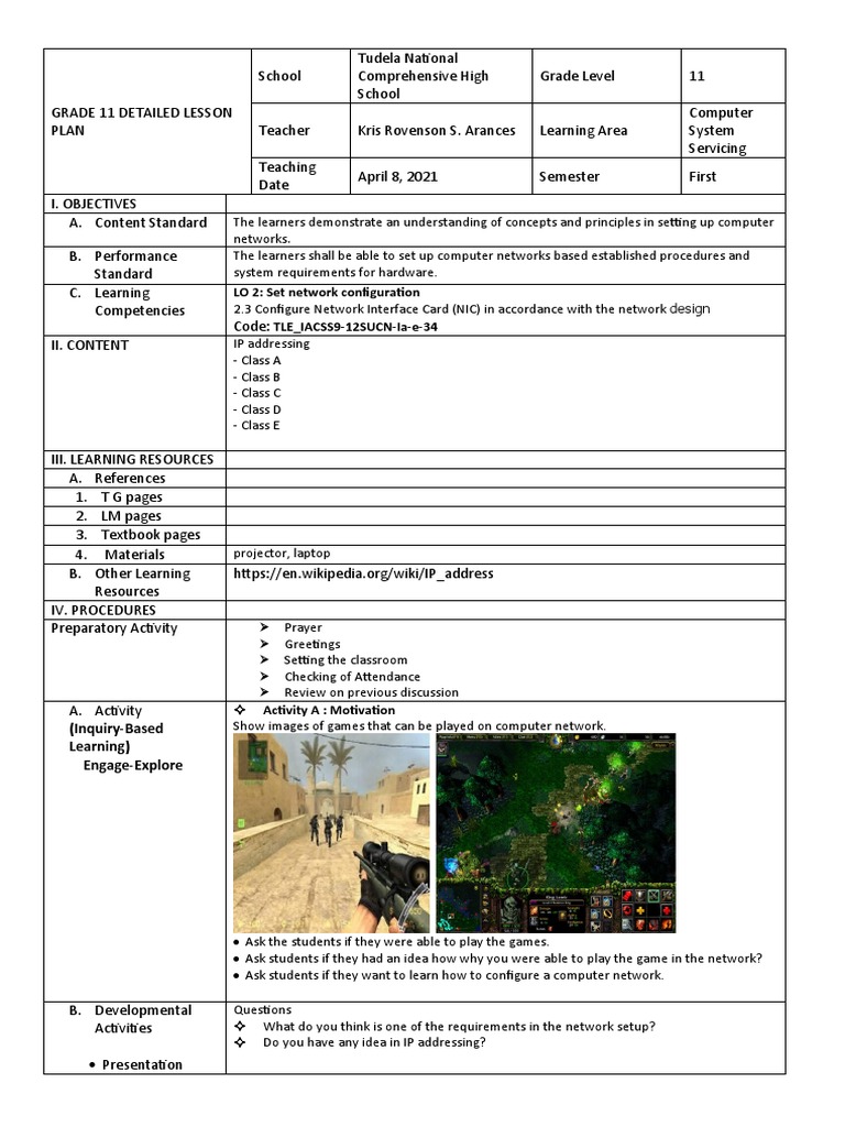 Detailed Lesson Plan - IP Addressing | PDF | Ip Address | Computer Network