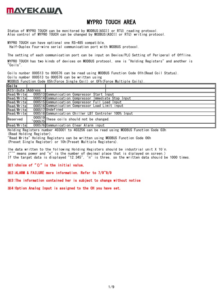 MYPRO Touch MODBUS Protocol Guide | PDF | Temperature ...