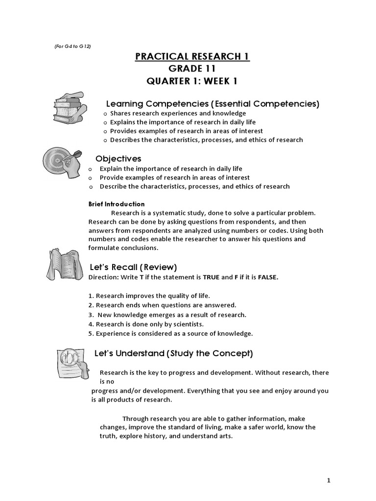 Practical Research 1 Grade 11 Quarter 1: Week 1: Learning Competencies ...