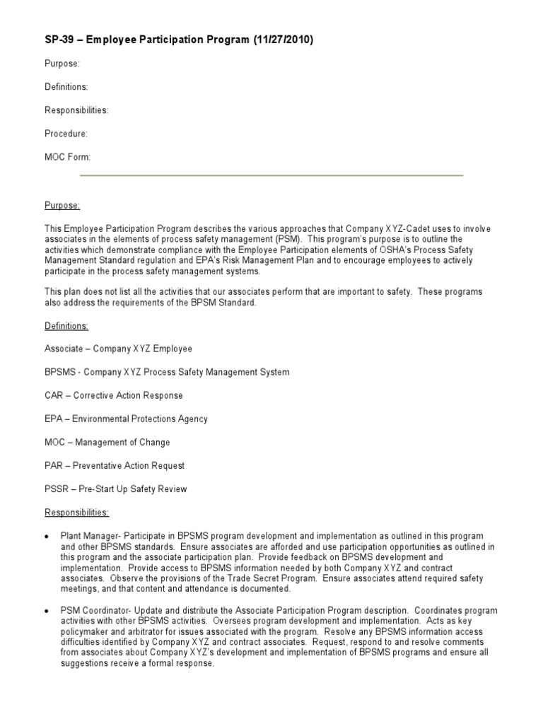 Encouraging Employee Participation in Process Safety Management through ...