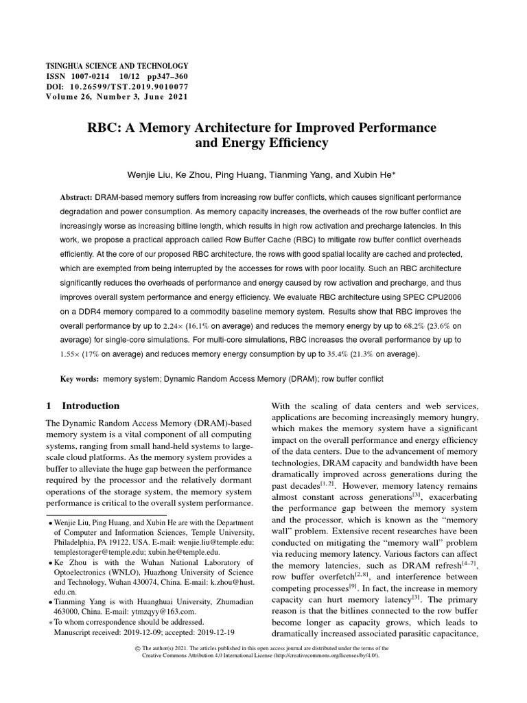 RBC A Memory Architecture For Improved Performance and Energy Efficiency | PDF | Cpu Cache ...