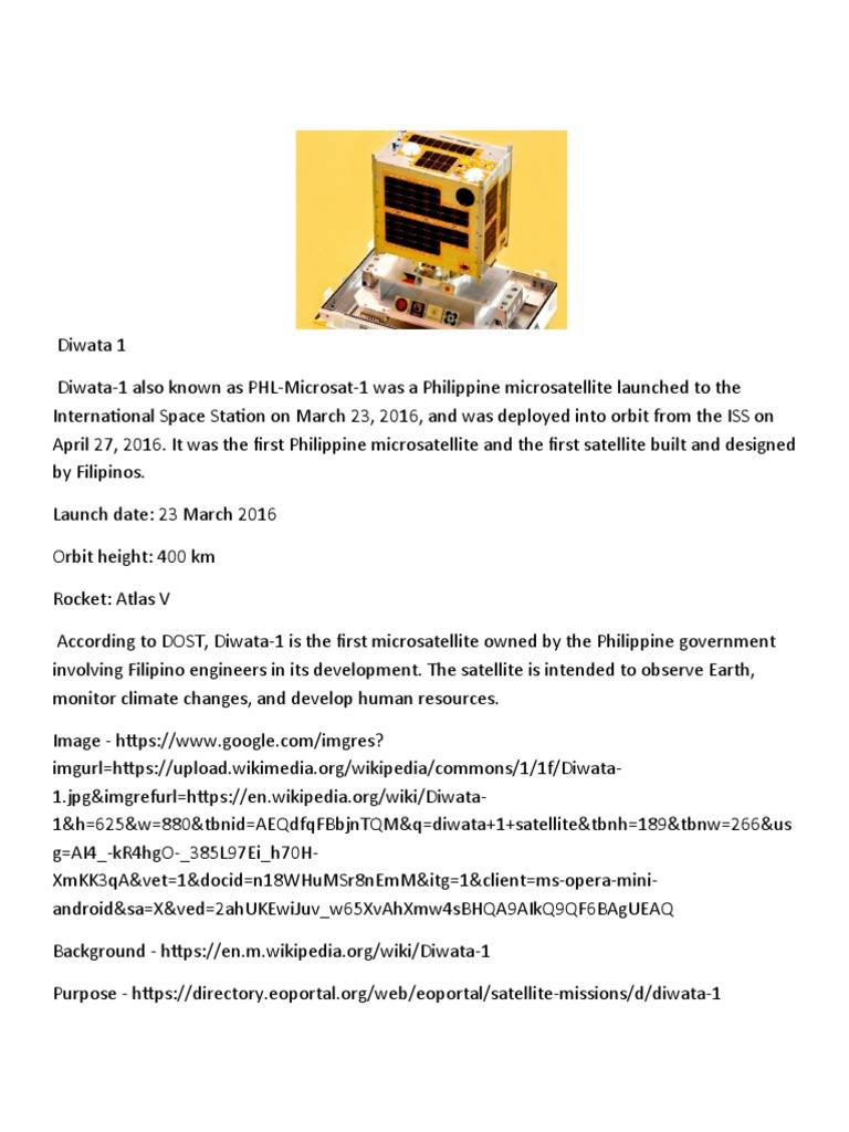 Diwata 1 and 2 Satellites | PDF