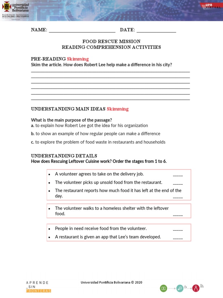 Food Rescue Mission - Reading Activities | PDF | Cognition