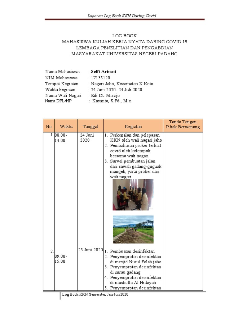 Logbook KKN Daring Covid-19 2020 | PDF | Ilmu Sosial