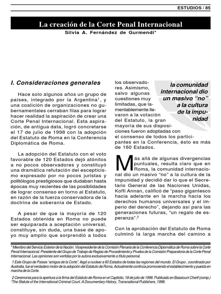 La Creacion de La Corte Penal Internacional | PDF | Corte Criminal ...