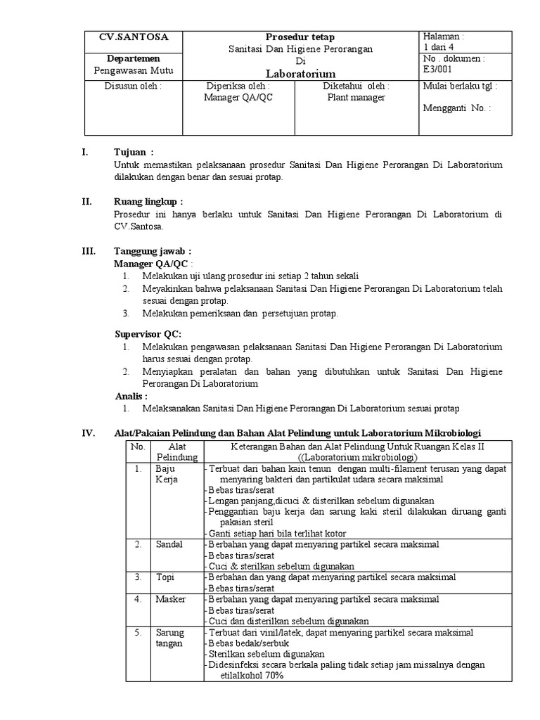Protap Sanitasi Dan Higiene Perorangan Di Laboratorium | PDF