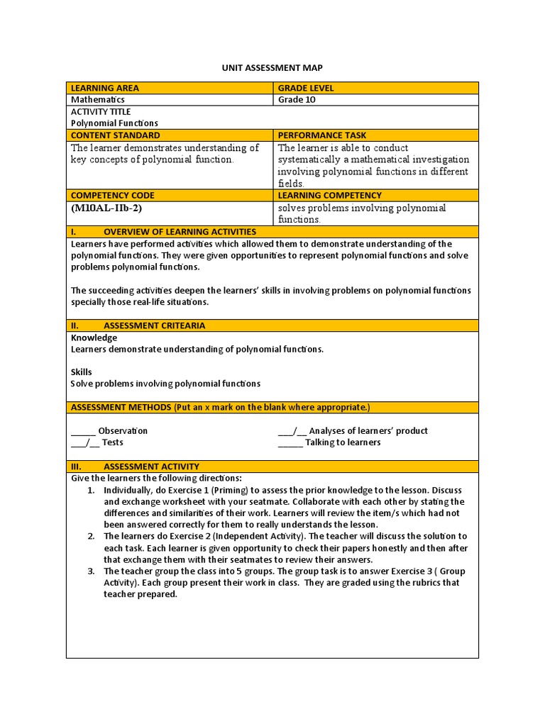 Unit Assessment Map Polynomial Functions | PDF | Educational Assessment ...