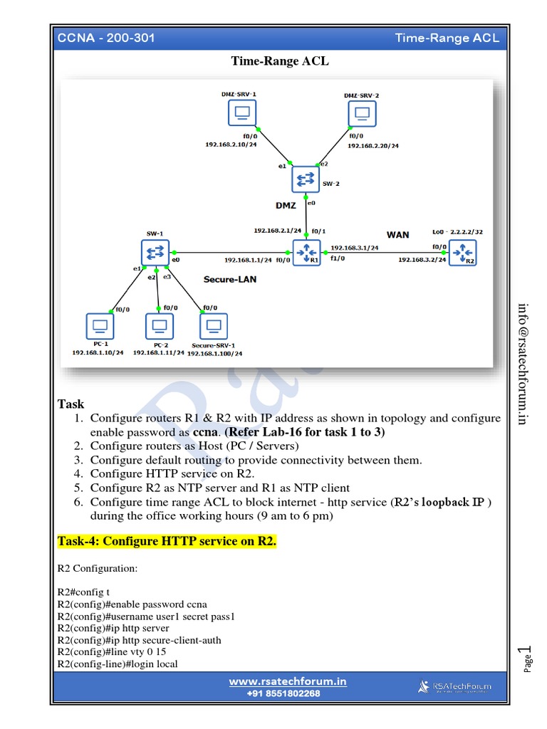 CCNA 200-301 - Lab-18 ACL - Time Range v1.0 | PDF | Internet | Communications Protocols