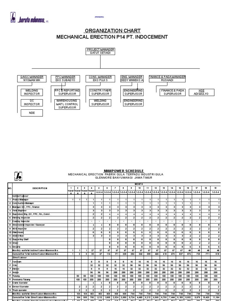 Organizational Chart and Manpower Schedule for Mechanical Erection ...