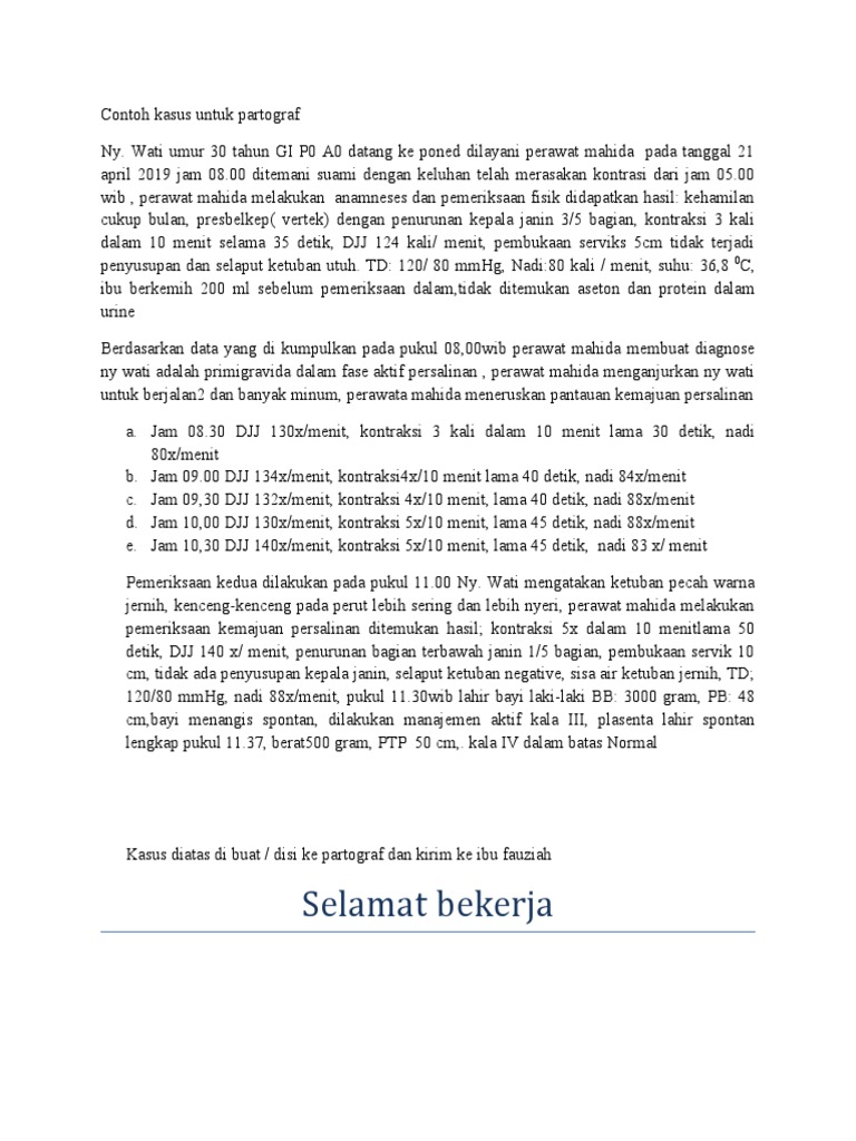 Contoh Kasus Untuk Partograf | PDF