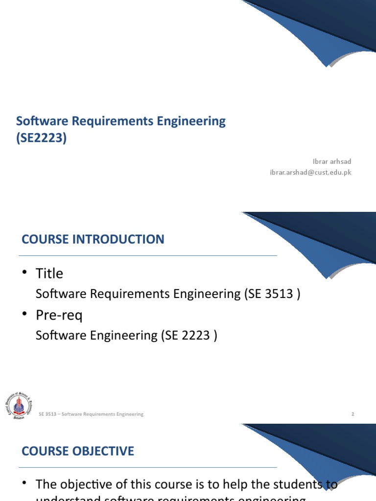 Software Requirements Engineering (SE2223) : Ibrar Arhsad Ibrar - Arshad@cust - Edu.pk | PDF ...