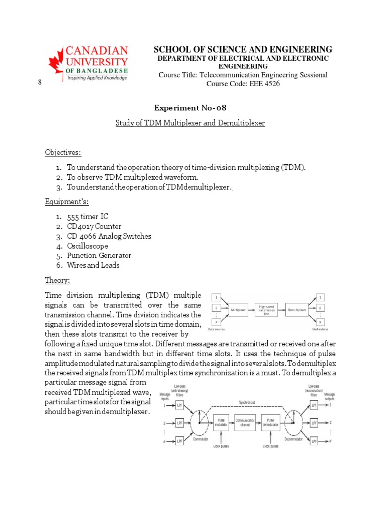 School of Science and Engineering: Experiment No-08 | PDF | Multiplexing | Telecommunications ...