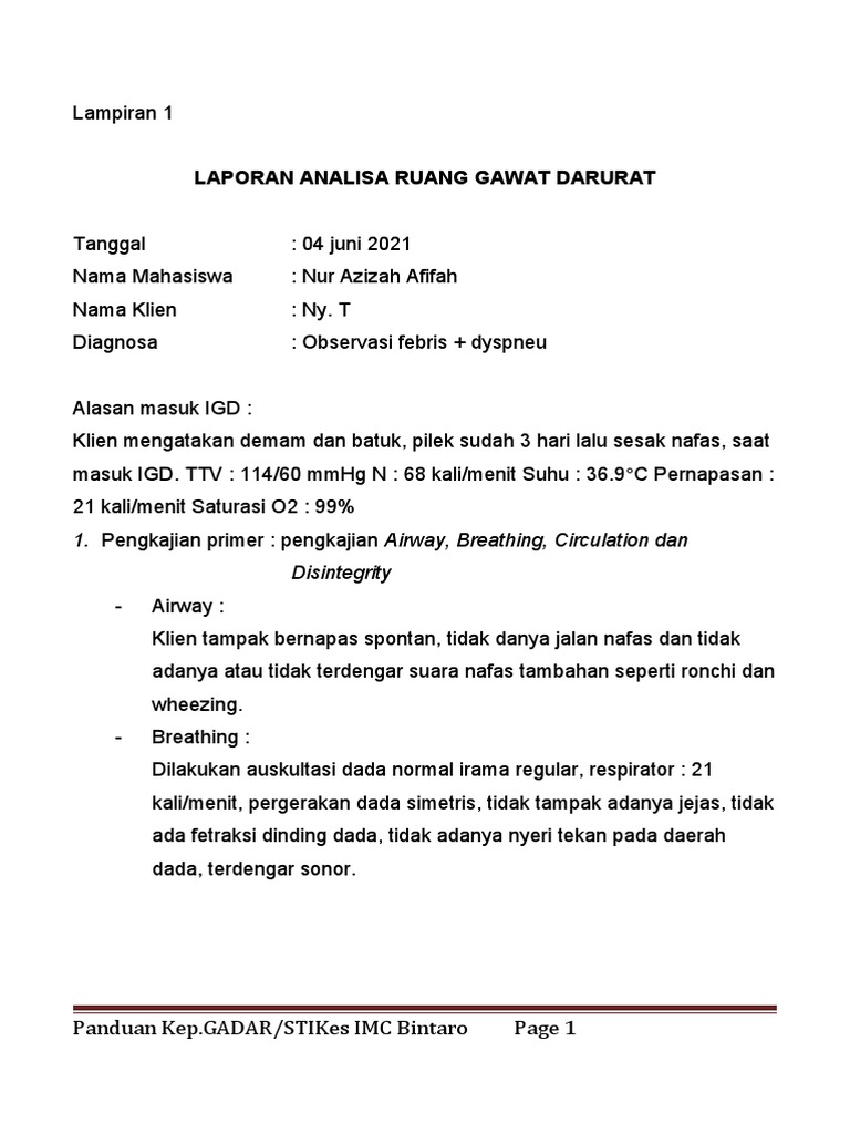 Laporan Analisa Ruang Gawat Darurat (RESUME 2 4 JUNI 2021) IGD | PDF