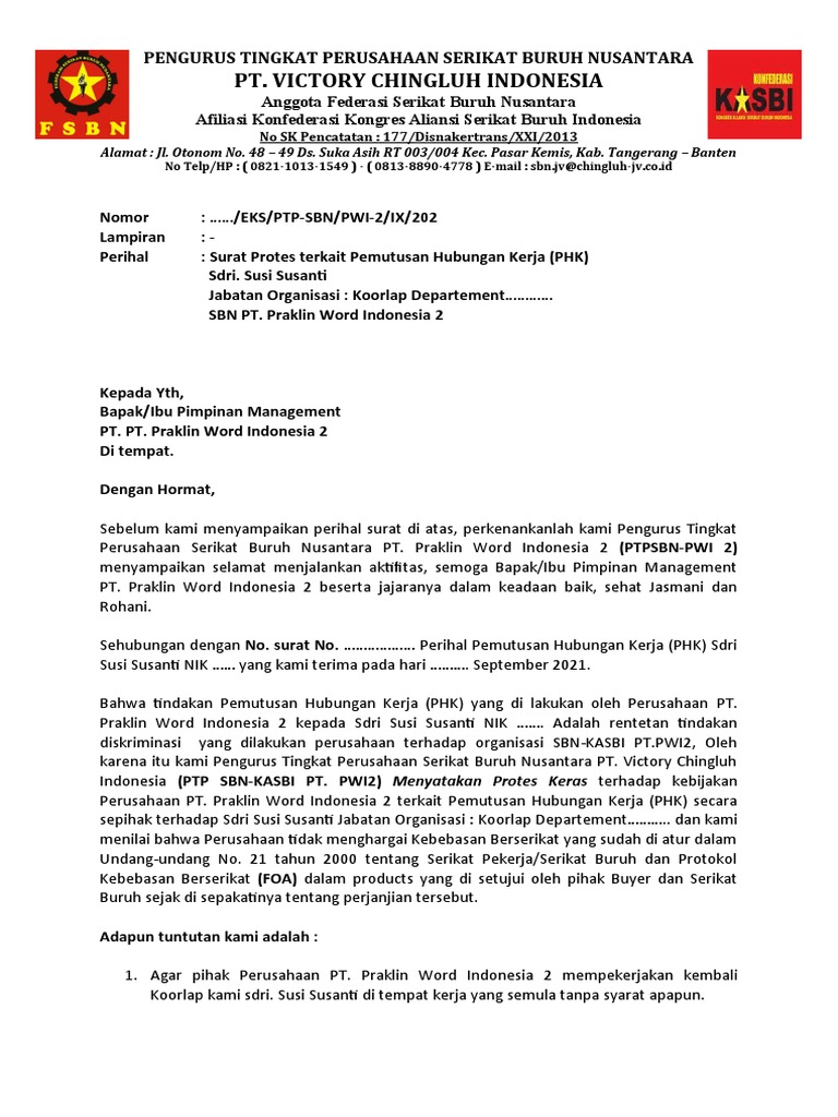 Surat Protes PHK Susan | PDF