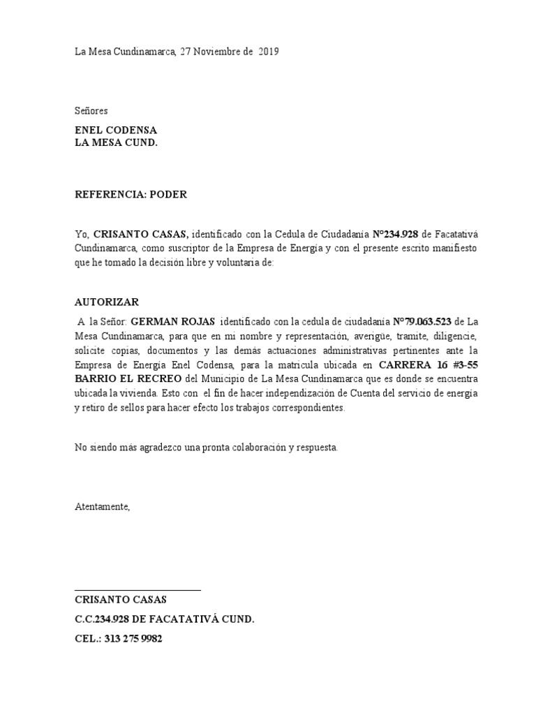 Autorizacion A Terceros Codensa | PDF