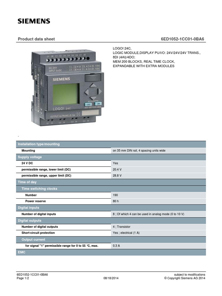 Product Data Sheet 6ED1052-1CC01-0BA6 | PDF | Radio | Electrical ...