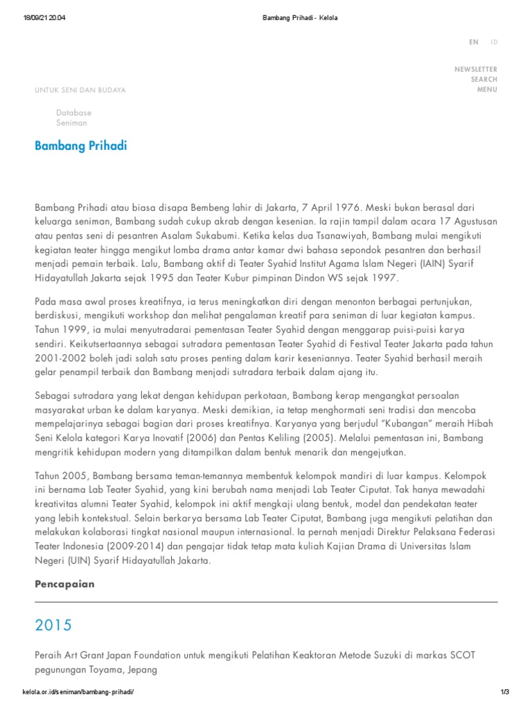 Profil Bambang Prihadi: Sutradara Teater Terbaik | PDF | Seni