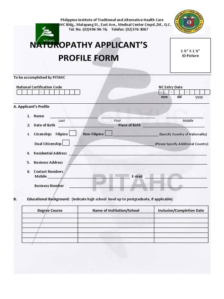 Naturopathy Applicant Profile Form | PDF | Medicine | Health Sciences