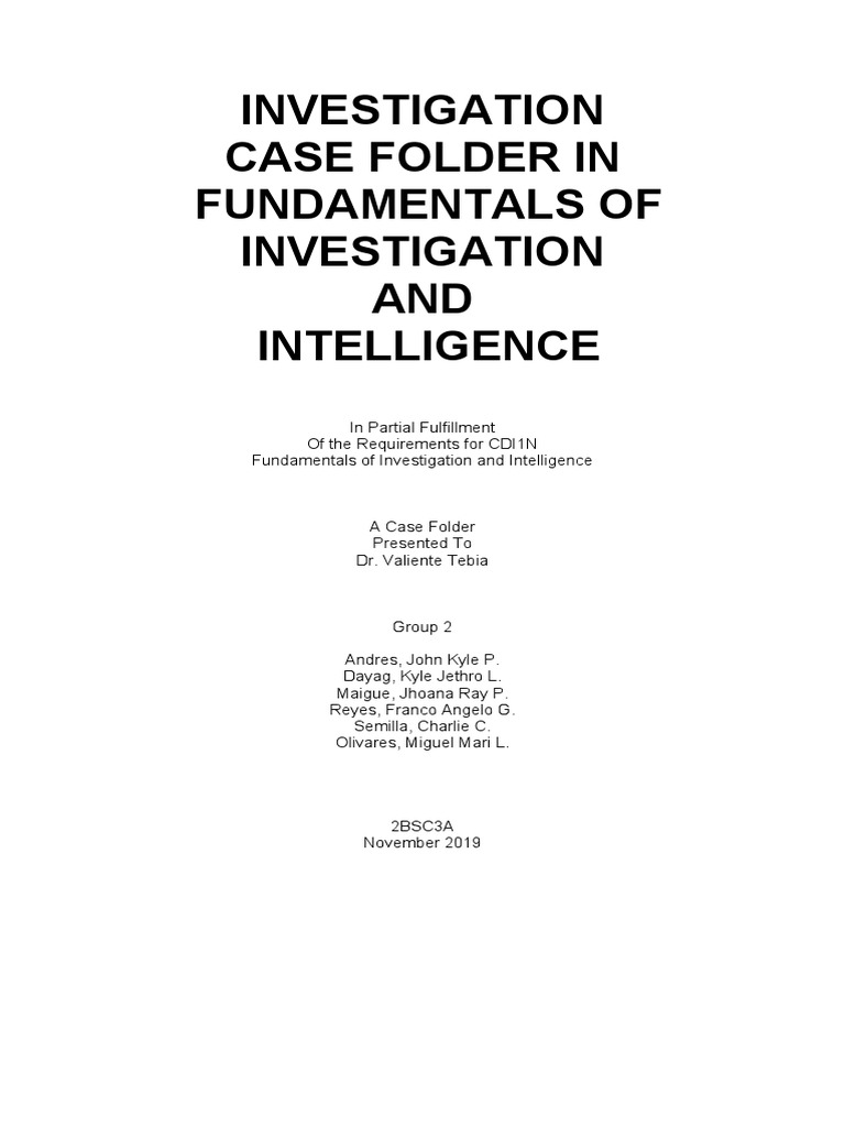 Investigation Case Folder in Fundamentals of Investigation AND ...