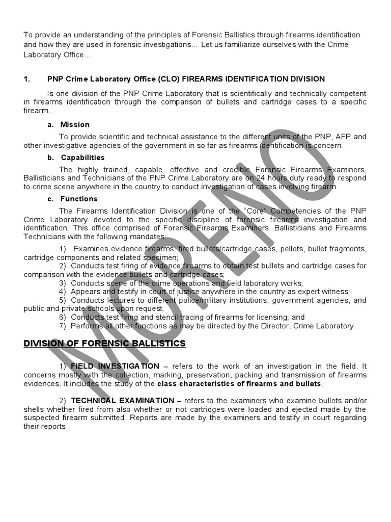 PNP Crime Laboratory Office (Clo) Firearms Identification Division ...