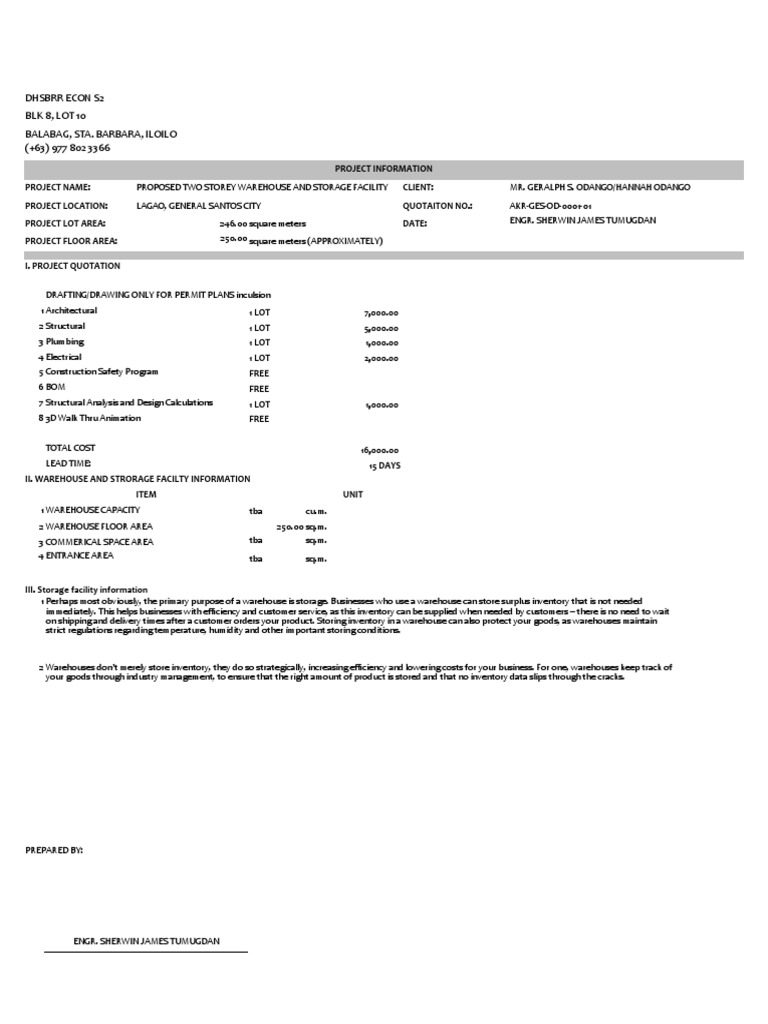 Denr Project Information | PDF | Warehouse | Inventory