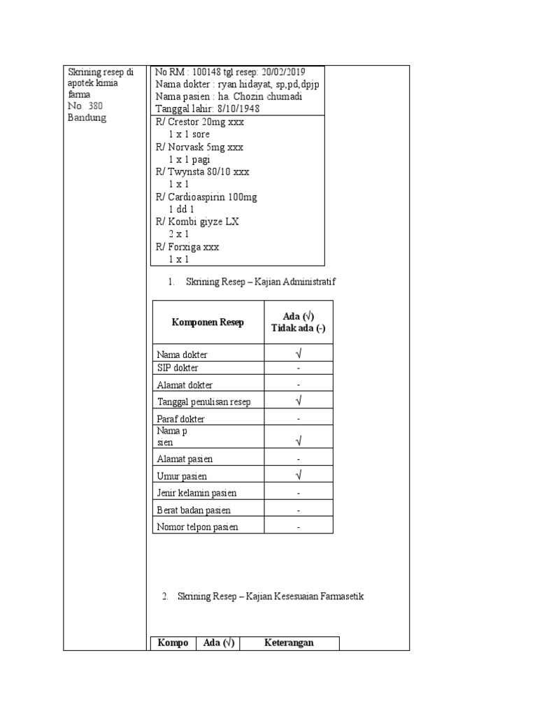 No 3 And: Komponen Resep Ada ( ) Tidak Ada (-) | PDF