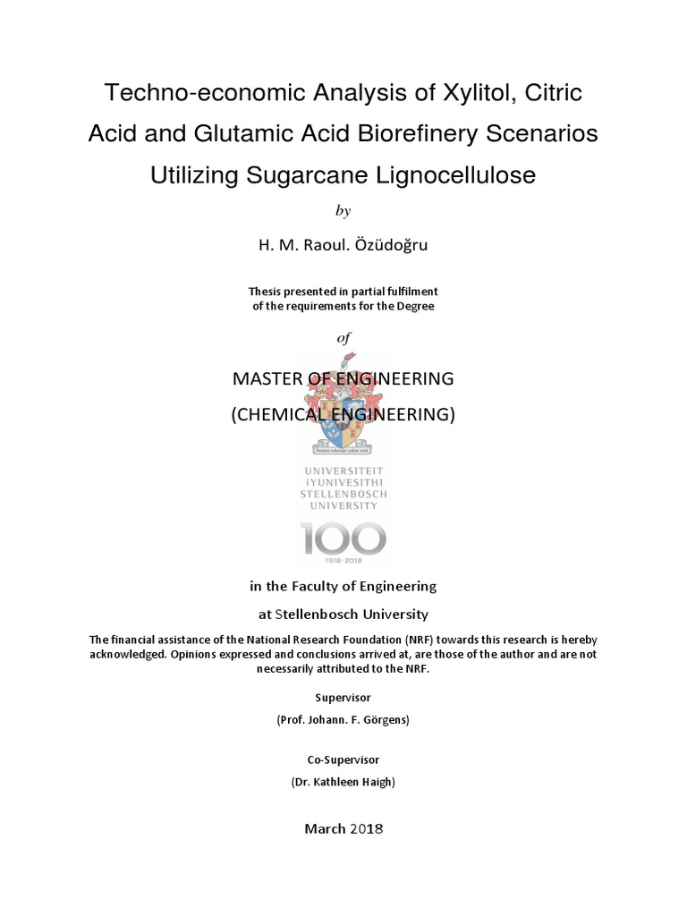 Ozudogru - Technoeconomic - 2018 | PDF | Biorefinery | Chemistry
