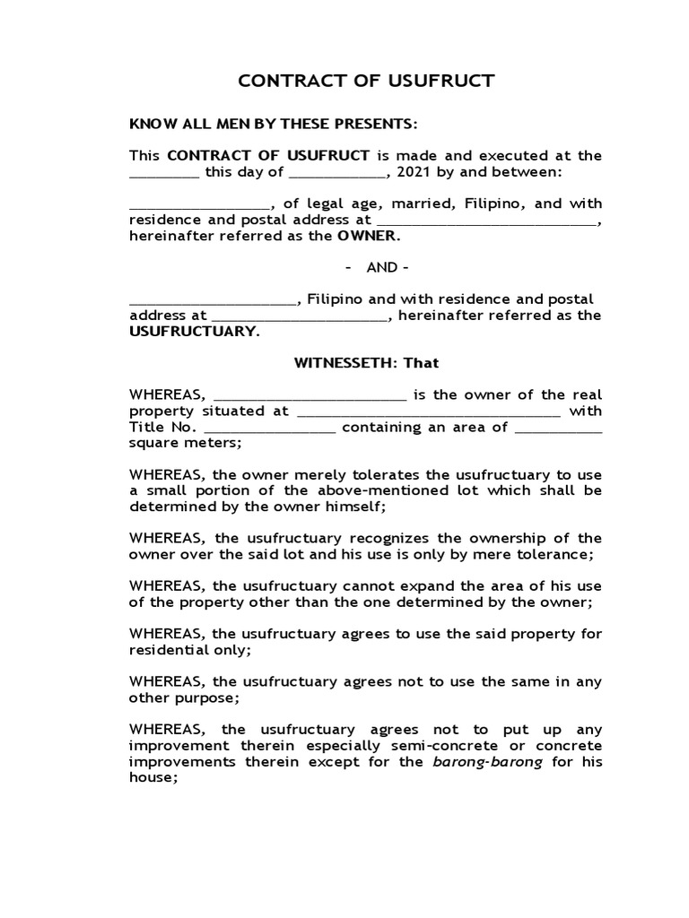 Contract of Usufruct | PDF | Property | Common Law