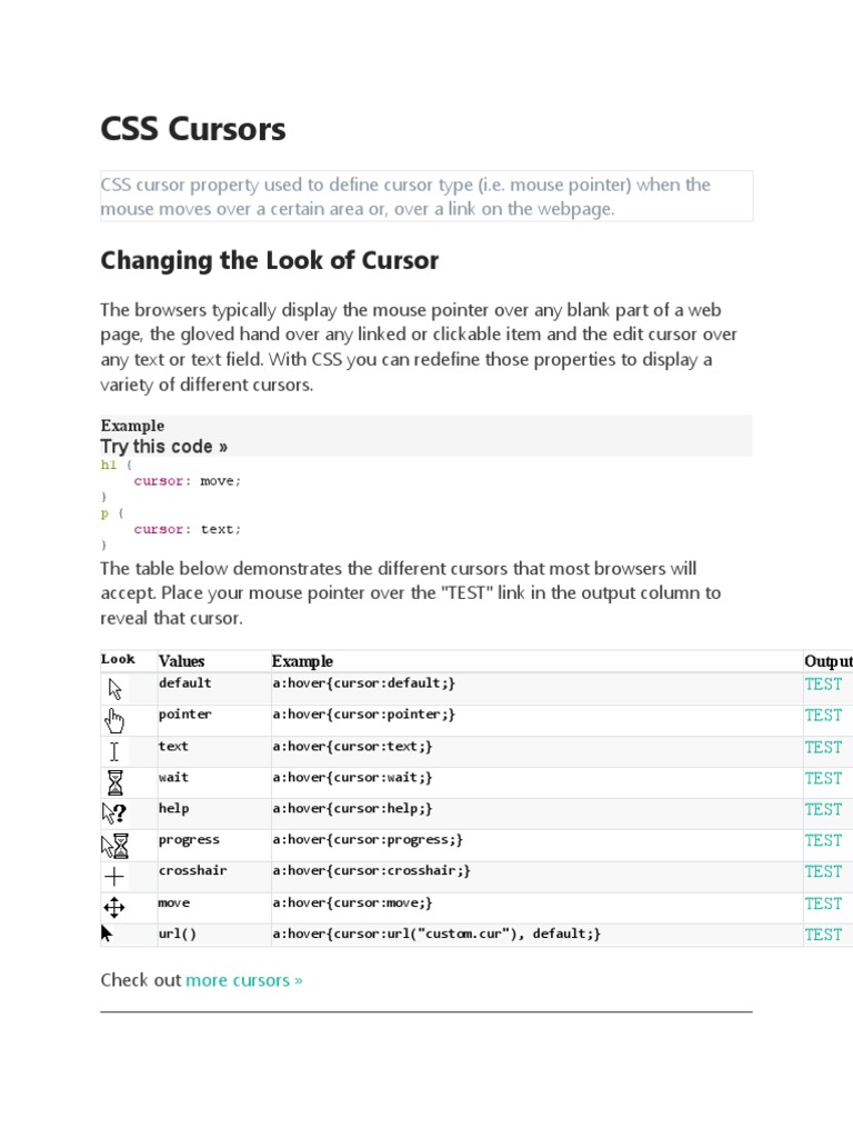 CSS Cursors: Changing The Look of Cursor | PDF | Cursor (User Interface ...