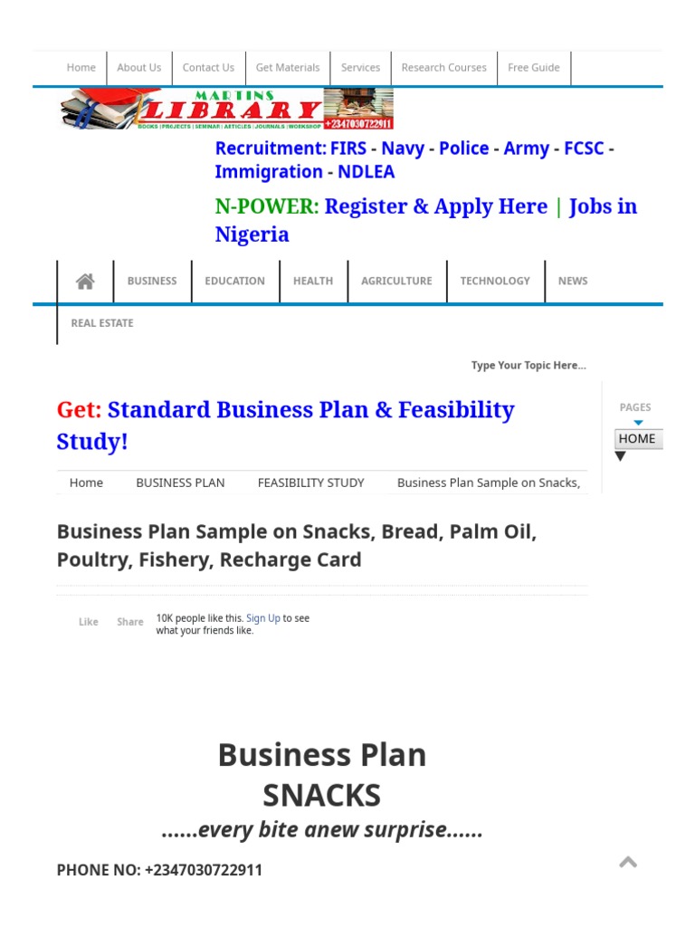 Business Plan Sample On Snacks, Bread, MARTINS LIBRARY | PDF | Business ...