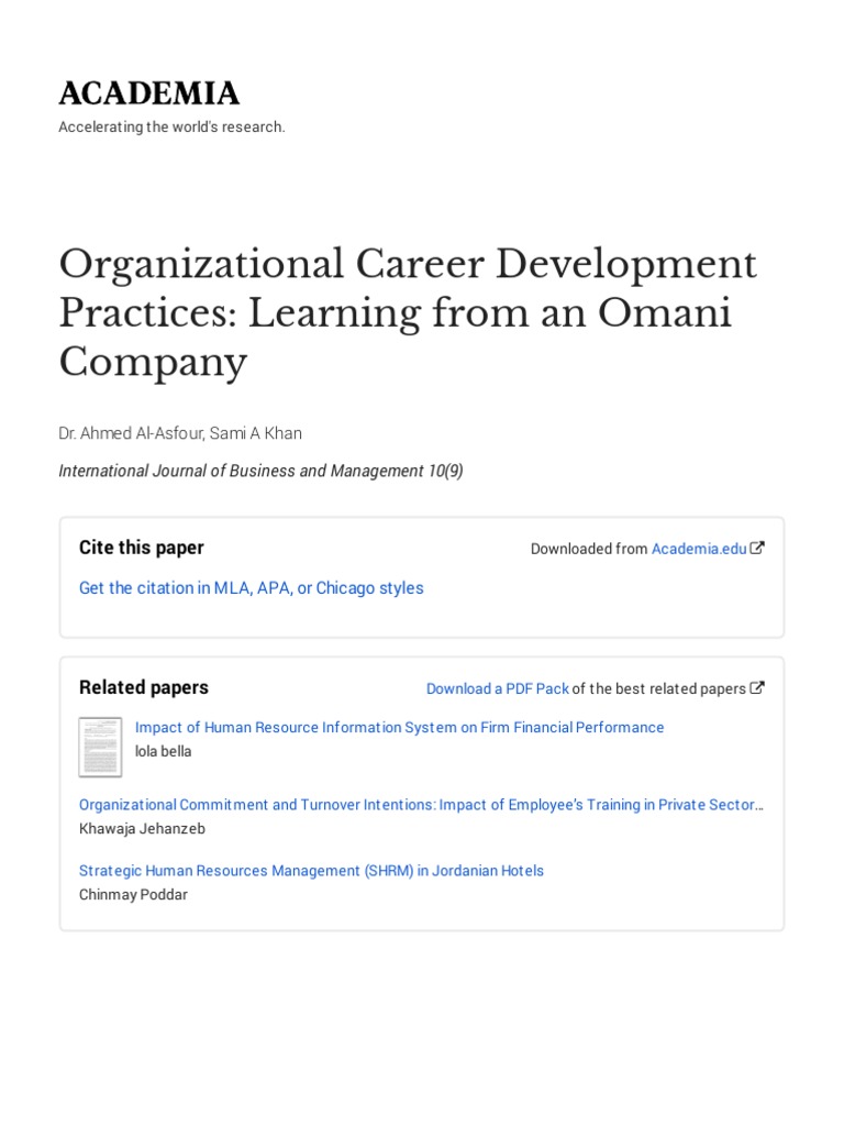 Organizational Career Development Practices: Learning From An Omani ...