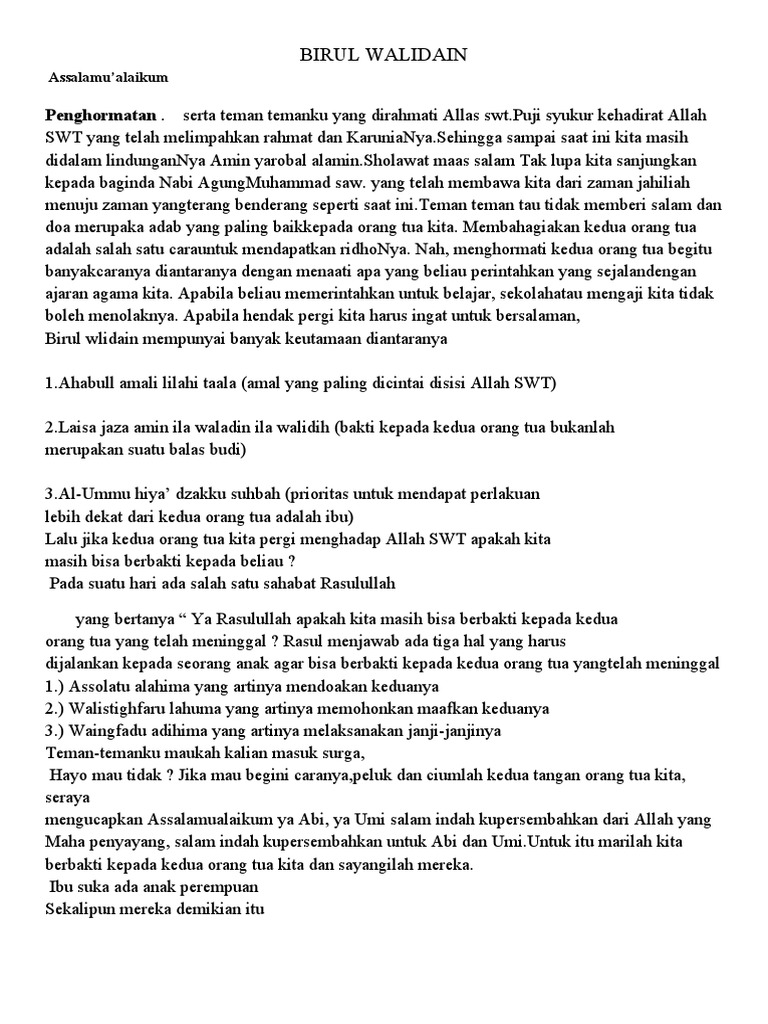 Contoh Pidato Bertemakan BIRRUL WALIDAIN | PDF